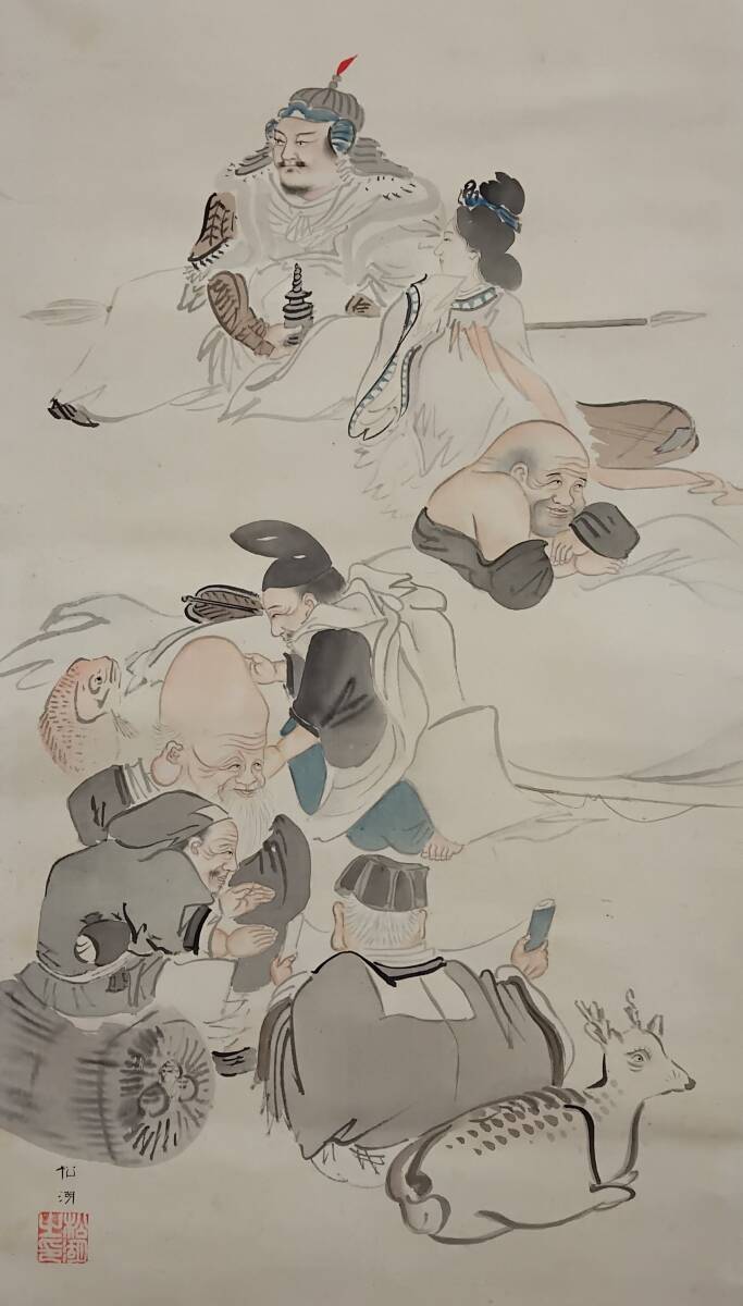 Yahoo!オークション - 【模写】 掛軸 松本楓湖 七福神 旧家蔵出 #0646/...