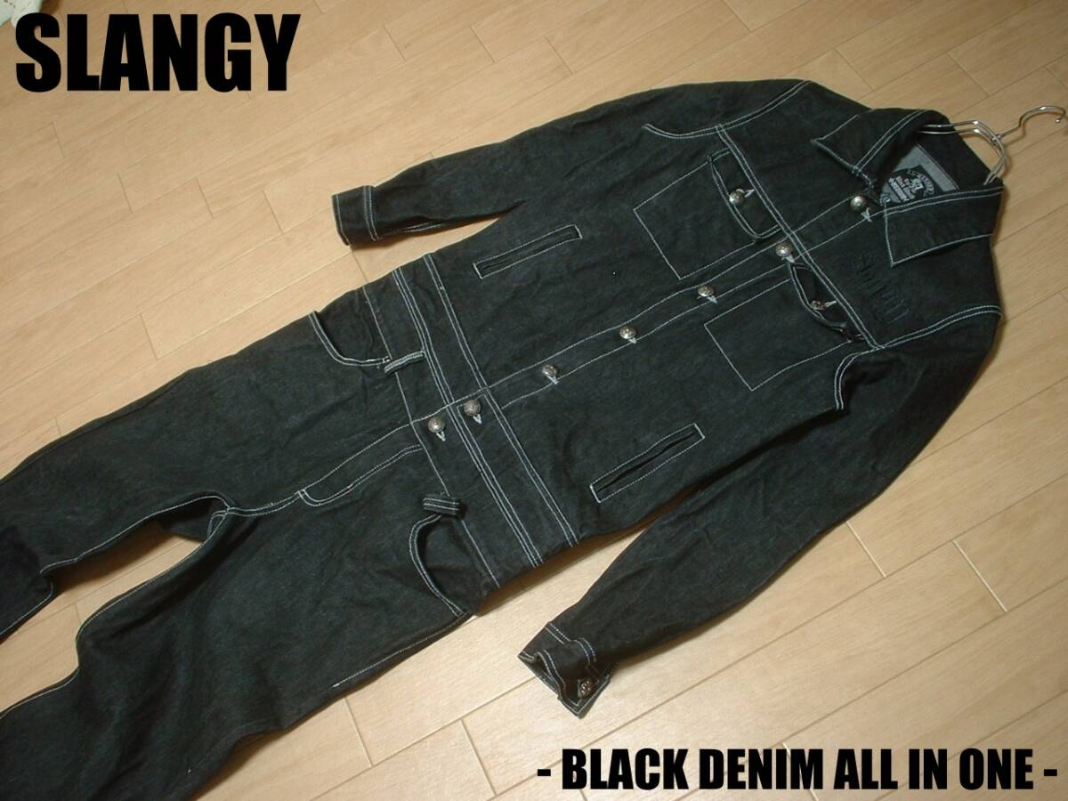 SLANGYブラックデニムオールインワン繋ぎMツナギ正規スランジー SLANGYブラックデニムオールインワン繋ぎMツナギ正規スランジー