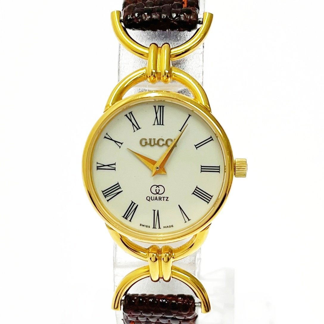 Yahoo!オークション - GUCCI グッチ 6000L ラウンド GP×革ベルト アイ...