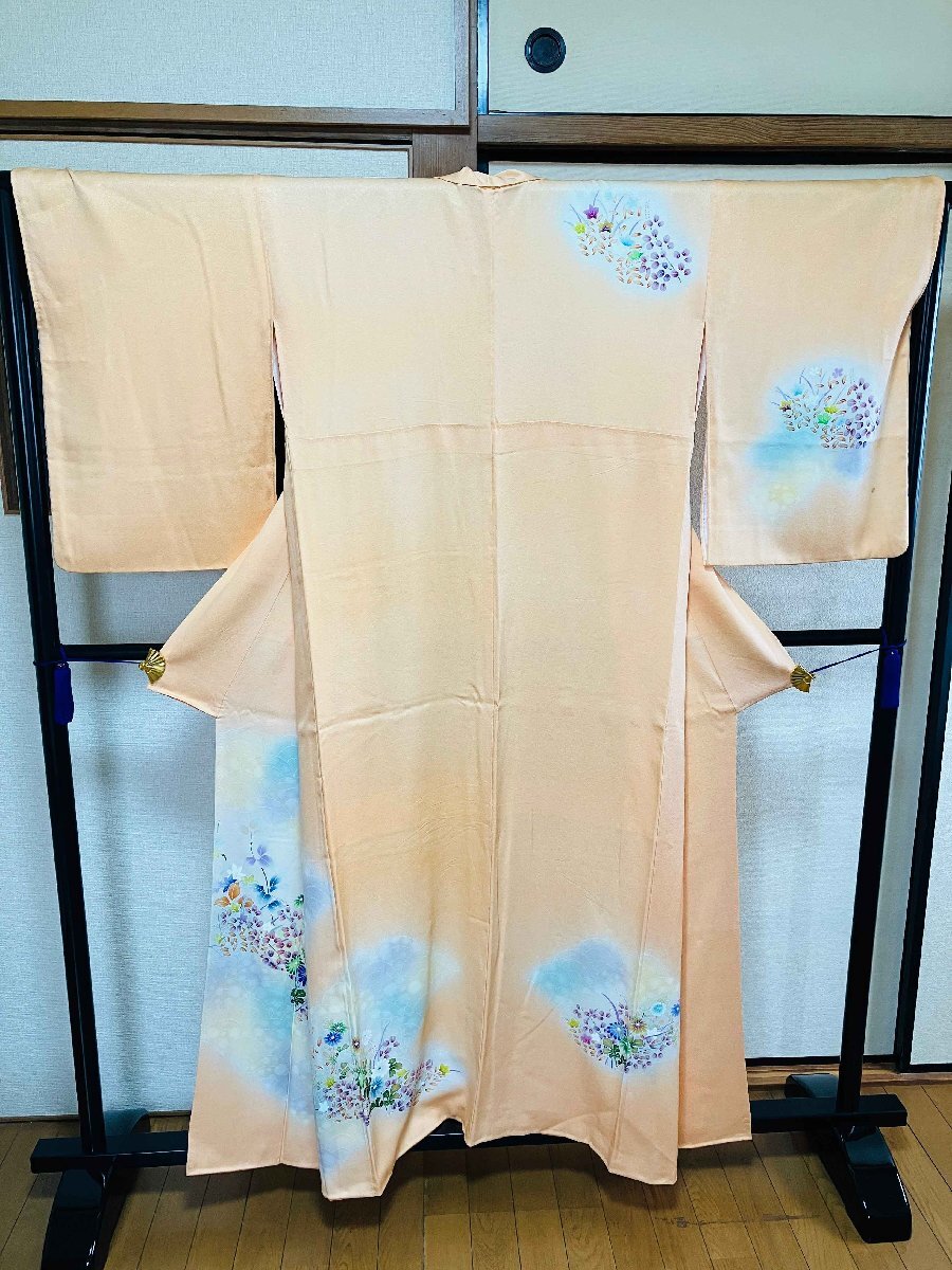 Yahoo!オークション - 着物 付下げ 正絹 / ベージュに近いオレンジ色系...