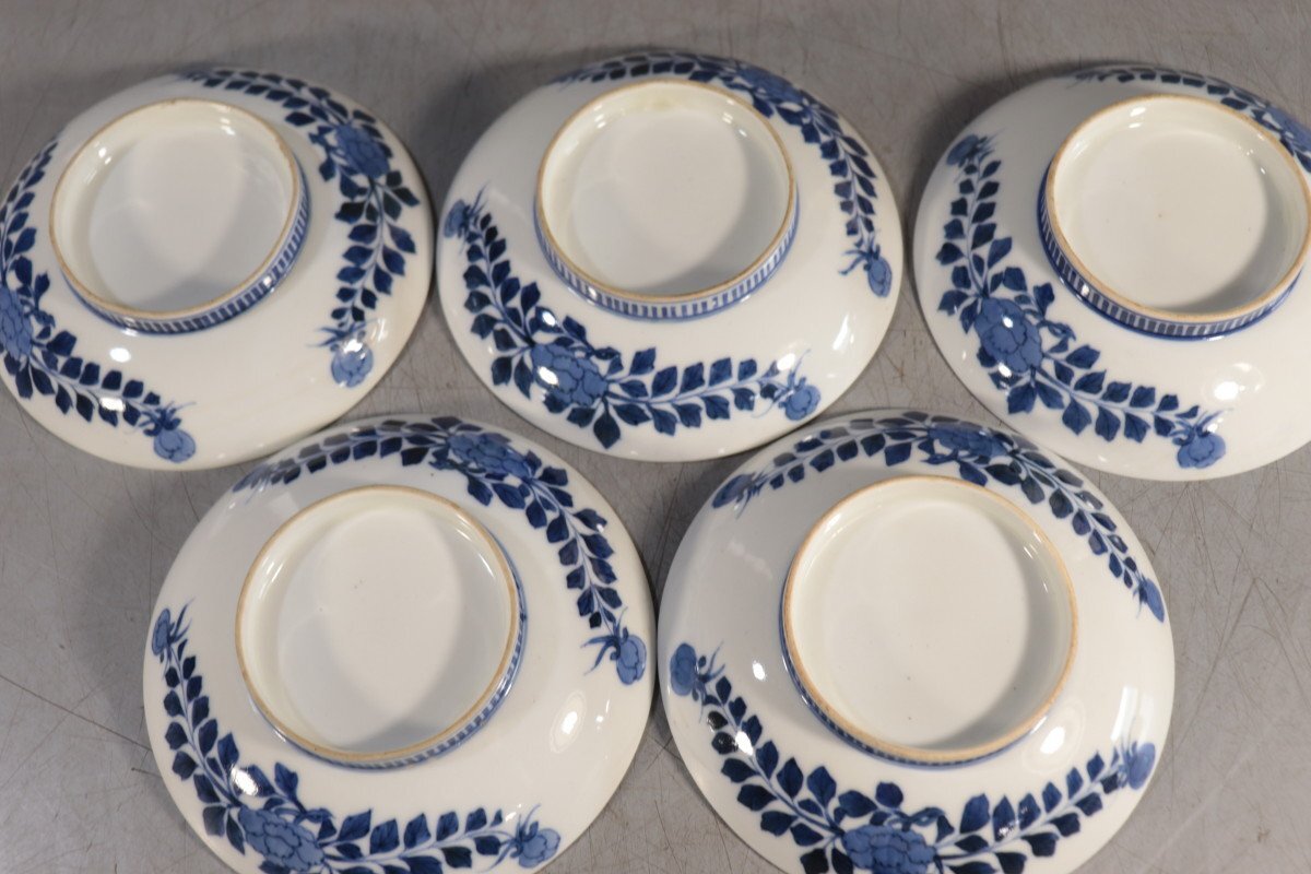 Yahoo!オークション - E966 鍋島焼色絵皿5枚 蜘蛛の巣図 和骨董 和食器...