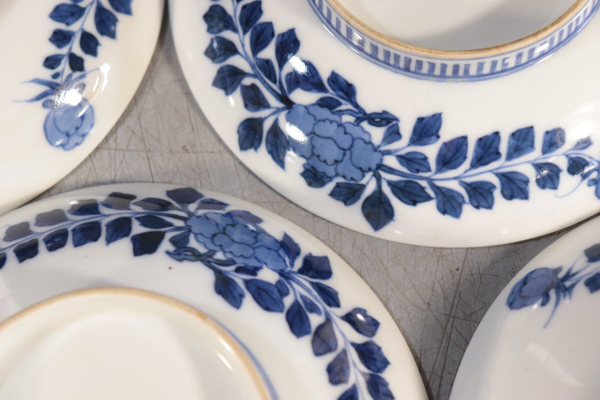 Yahoo!オークション - E966 鍋島焼色絵皿5枚 蜘蛛の巣図 和骨董 和食器...