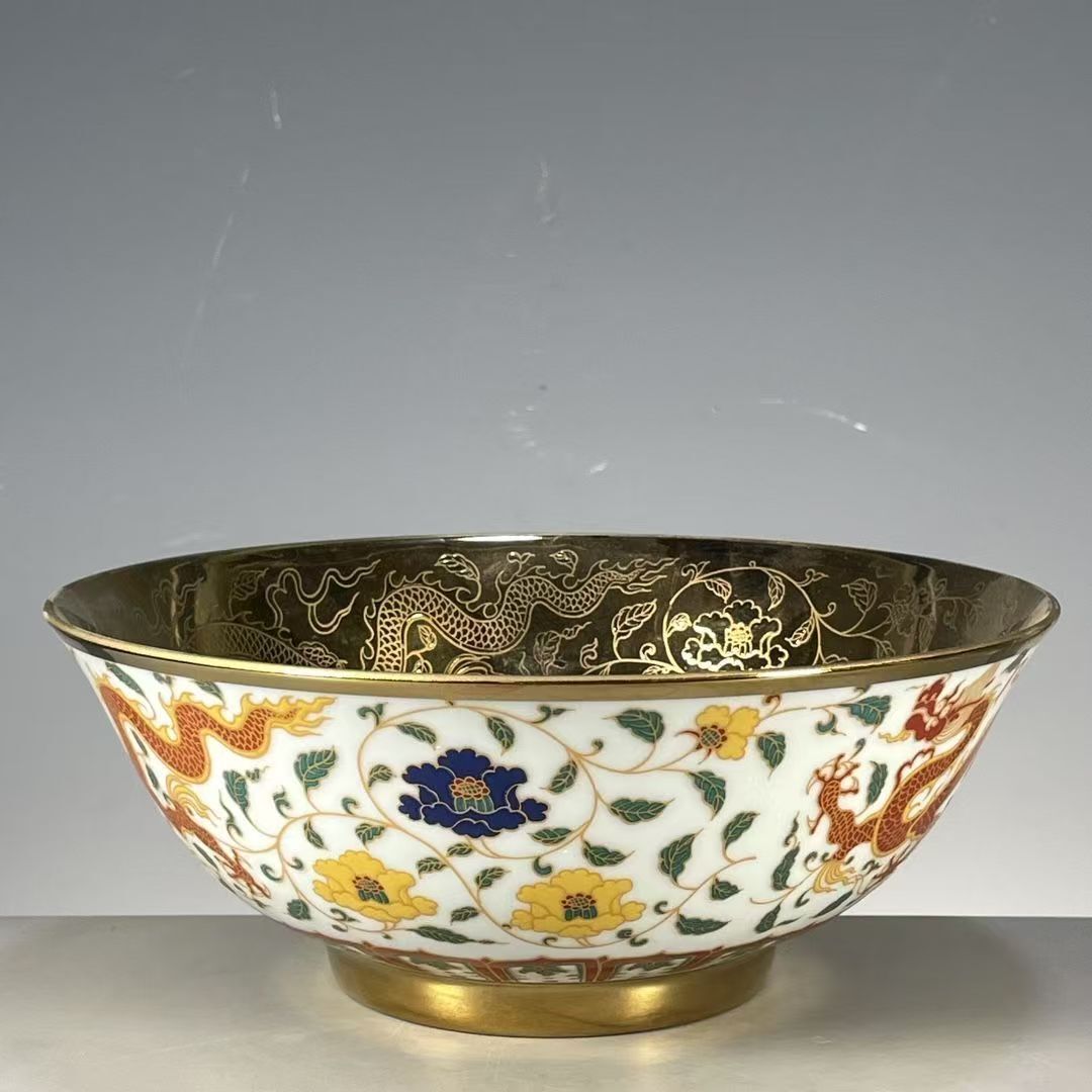 Yahoo!オークション - A47旧家収蔵 大明成化年制白地斗彩龍紋金碗 置物...