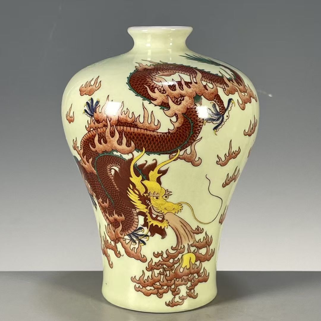 Yahoo!オークション - E99中国美術 五彩龍紋梅瓶 置物