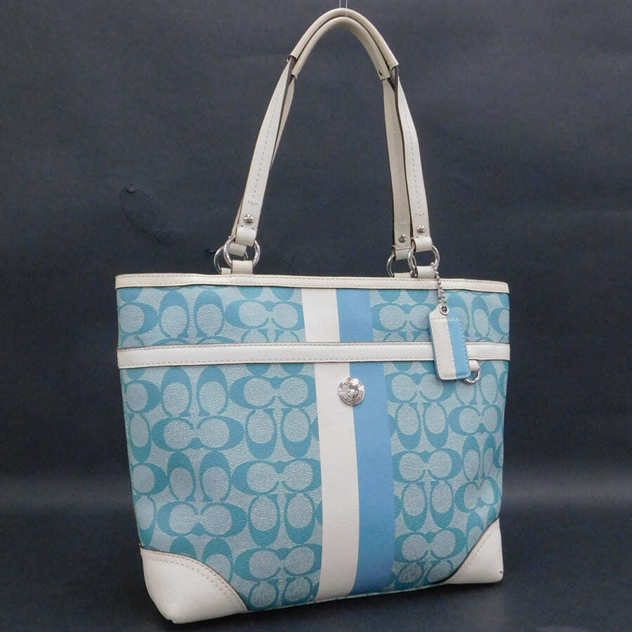 Yahoo!オークション - 1円 コーチ トートバッグ F14477 ブルー系 PVC×...