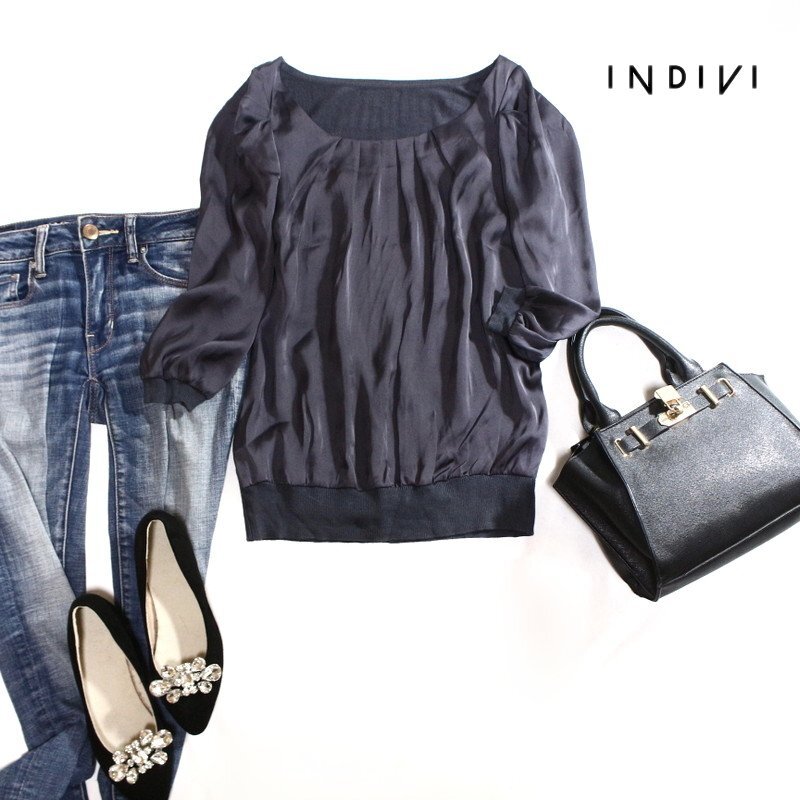 インディヴィ INDIVI 株 ワールド 艶シフォン × ニット 切替 長袖カットソー ニットカットソー プルオーバー 38 9号 ダーク パープル 紫(Mサイズ)｜売買されたオークション情報 ...