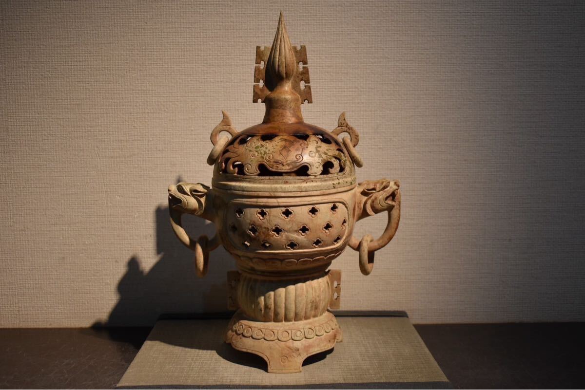 日本代購代標第一品牌【樂淘letao】－【GE】Y379【コレクター所蔵品】時代 石彫香炉/中国古玩 中国美術 香道具 蓋物 骨董品 時代品 美術品 古美術品