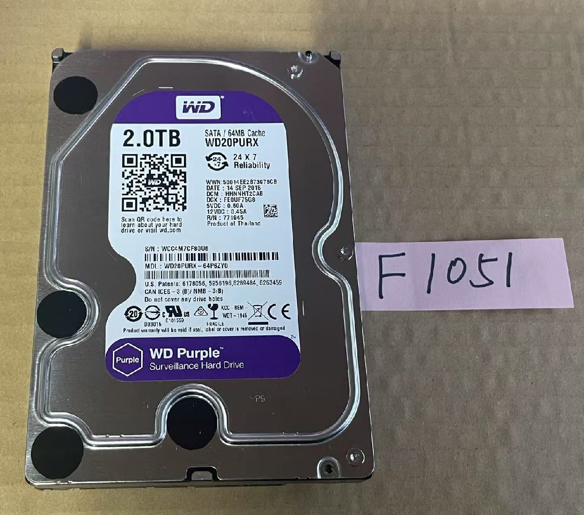 Yahoo!オークション - 送料無料 WD20PURX-64P6ZY0 HDD 2TB 3.5インチ S...