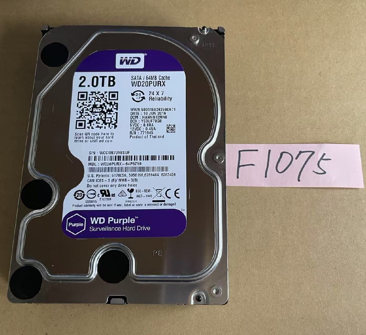 Yahoo!オークション - 送料無料 WD20PURX-64P6ZY0 HDD Purple 2TB 3.5...