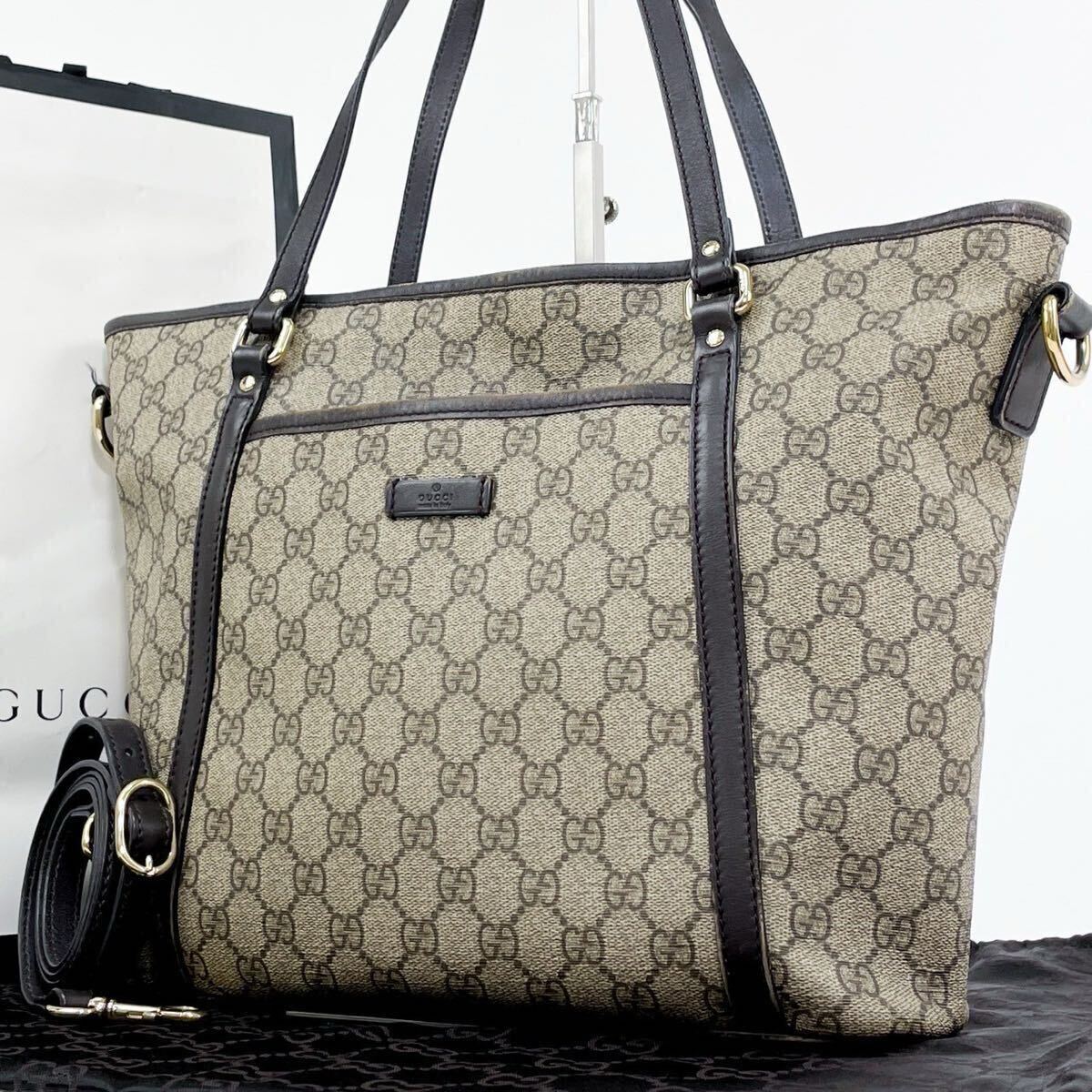 Yahoo!オークション - 美品 A4可 大容量 グッチ GUCCI トートバッグ GG...