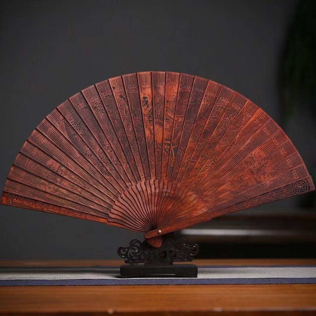 Yahoo!オークション - F41 旧家収蔵 小葉紫檀扇子古風透かし彫り 置物 ...