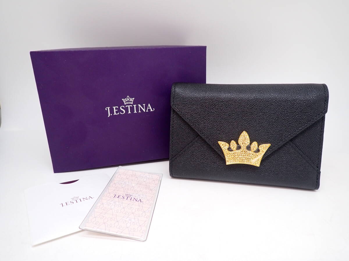 Yahoo!オークション - 48814 J.ESTINA 三つ折り財布 ブラック レディー...