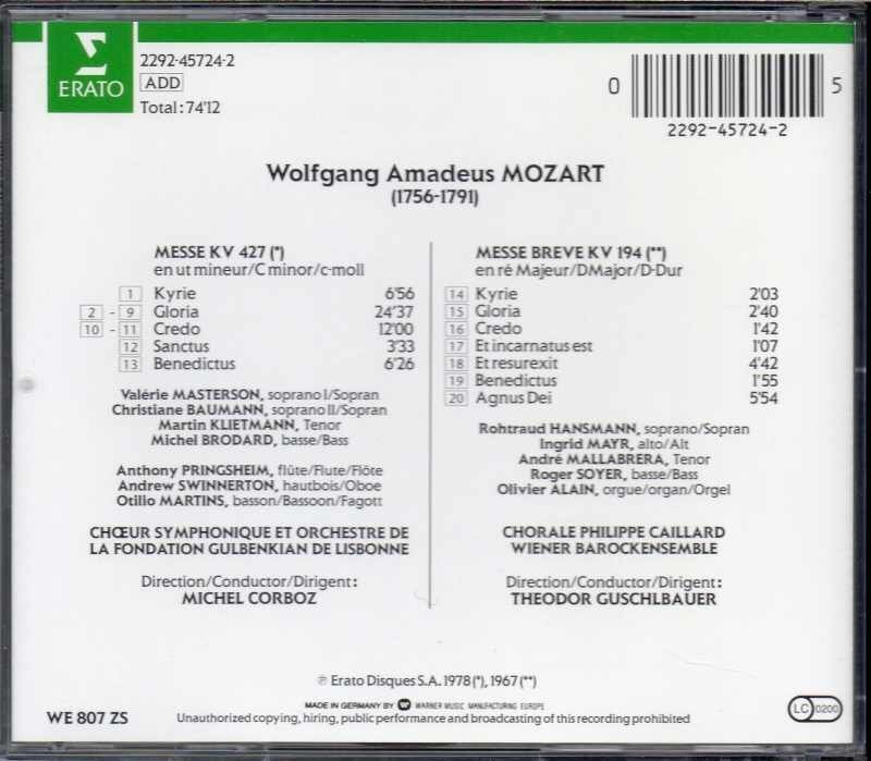 Yahoo!オークション - モーツァルト ミサ曲K427 ミサ・ブレヴィスK194 ...