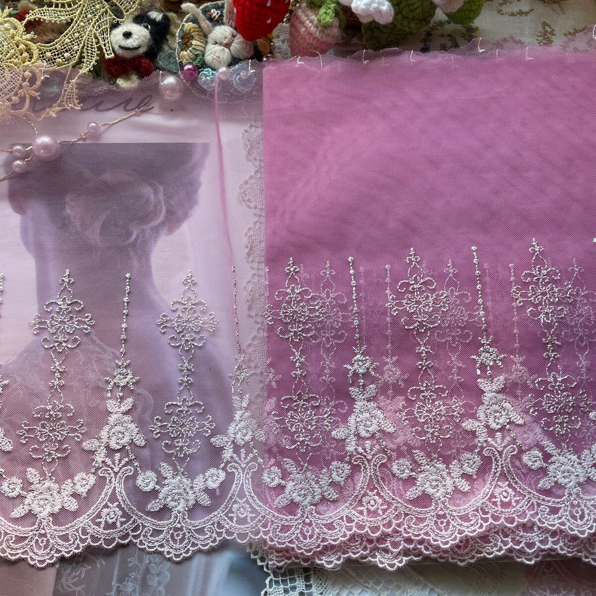 Yahoo!オークション - 1m 銀糸入りチュールレース P4-40