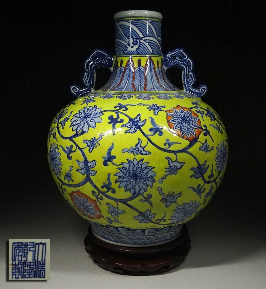 Yahoo!オークション - 緑屋z 中国古玩 大清乾隆年製 双耳 大花瓶 染付...