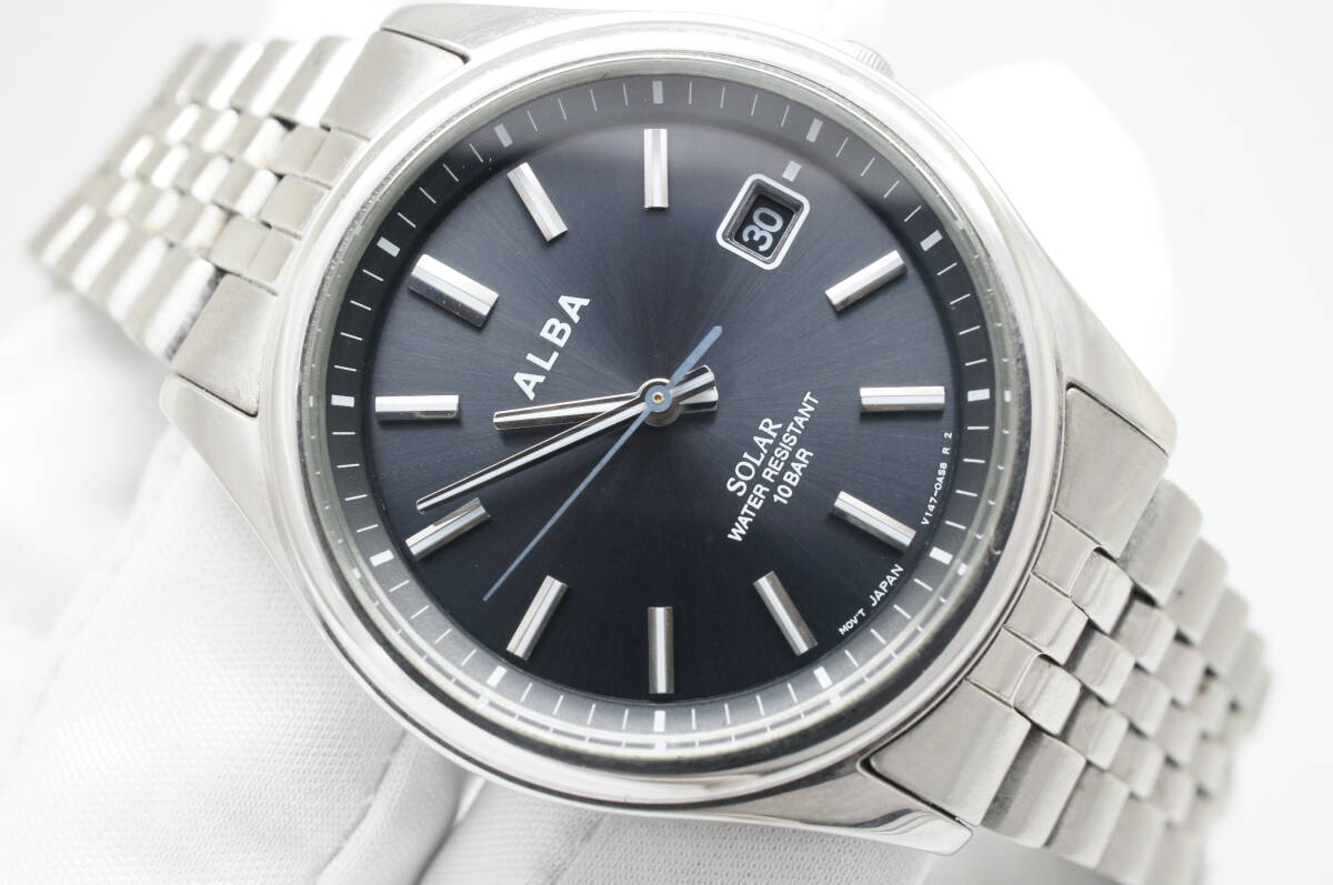 C101 作動良好 SEIKO セイコー ALBA アルバ SOLOR ソーラー V14J-0AE0 黒文字盤 デイト ラウンド型 メンズ腕時計 シルバー お洒落(アルバ)｜売買された ...