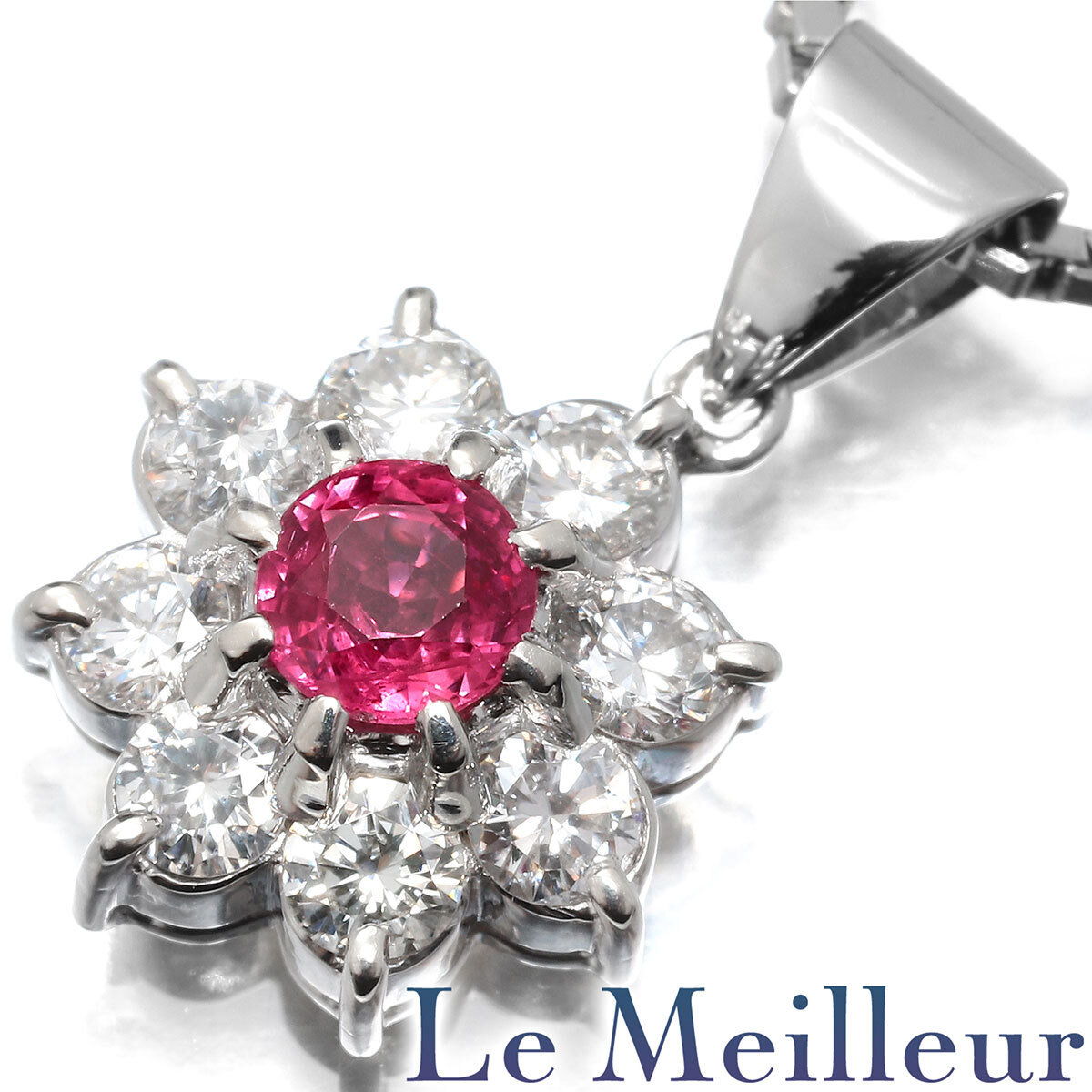 Yahoo!オークション - 花 ネックレス ルビー 0.35ct ダイヤモンド Pt90...