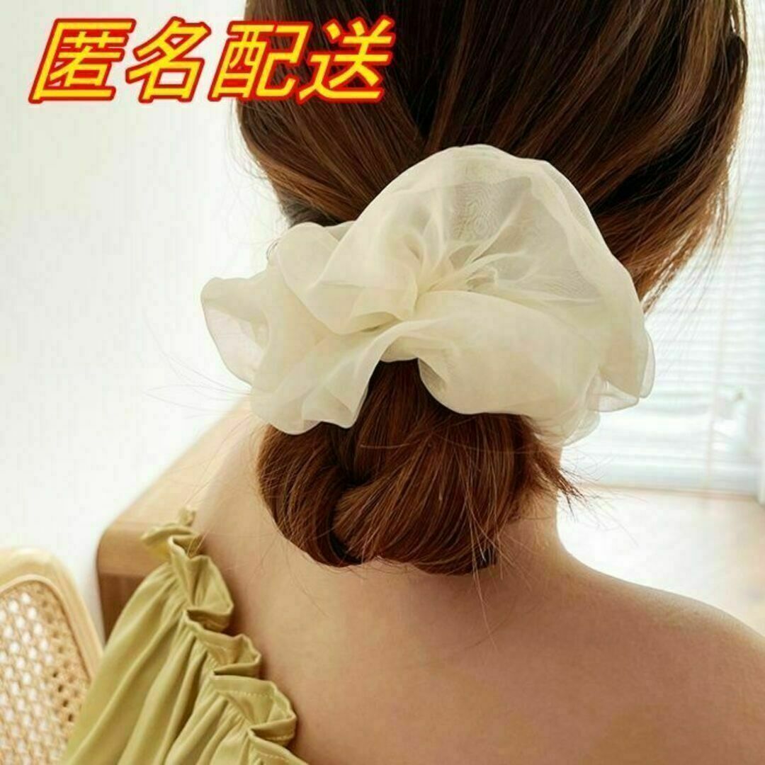 Yahoo!オークション - E321 匿名配送 シュシュ オーガンジー オフホワ...