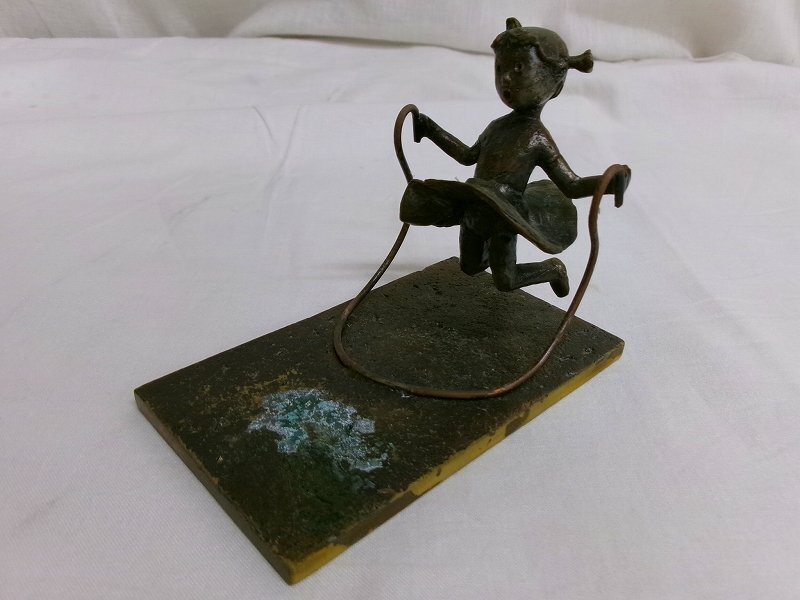 Yahoo!オークション - M2163 サイン有 鋳銅 なわとび少女 彫刻 置物 オ...