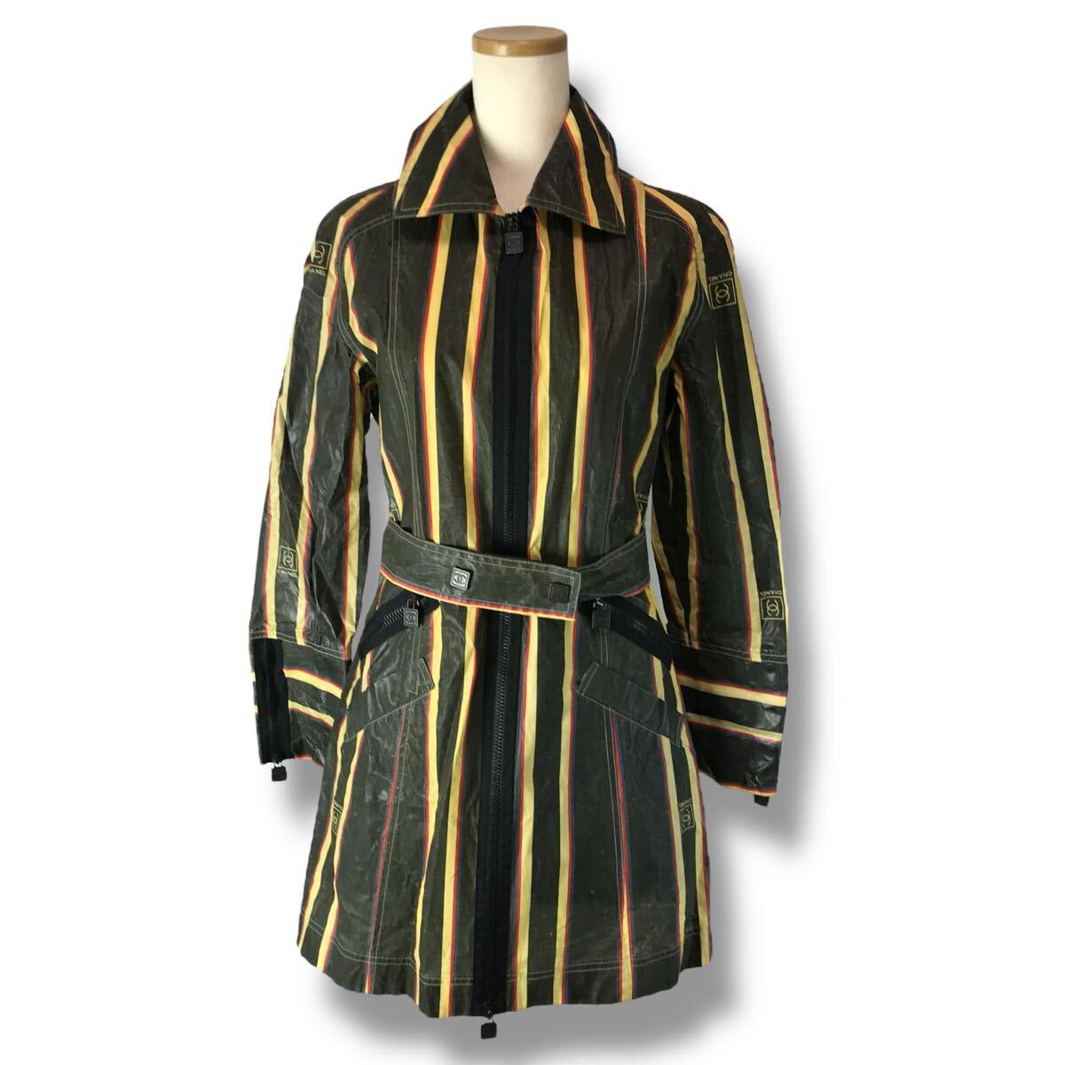 w11 正規品 Vintage CHANEL 07P シャネル スポーツライン レインコート ストライプ スプリングジャケット ジップアップ 38 P30771(38)｜売買されたオークション ...