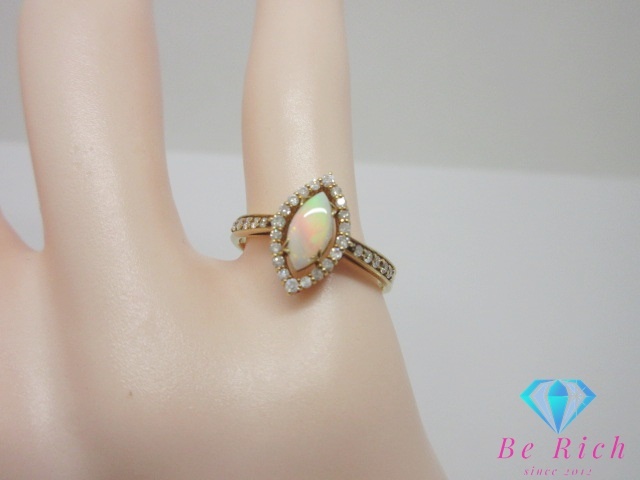 Yahoo!オークション - K18 YG ホワイト オパール 0.45ct ダイヤモンド ...