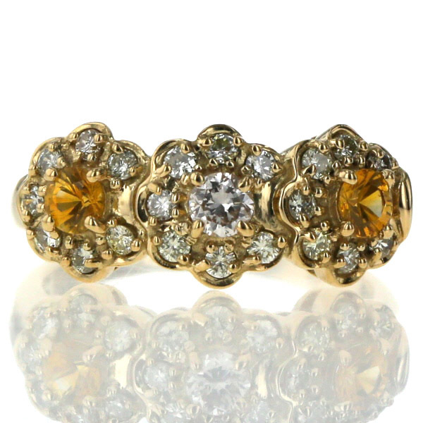 Yahoo!オークション - K18YG リング ゴールデンサファイア 0.37ct ダイ...