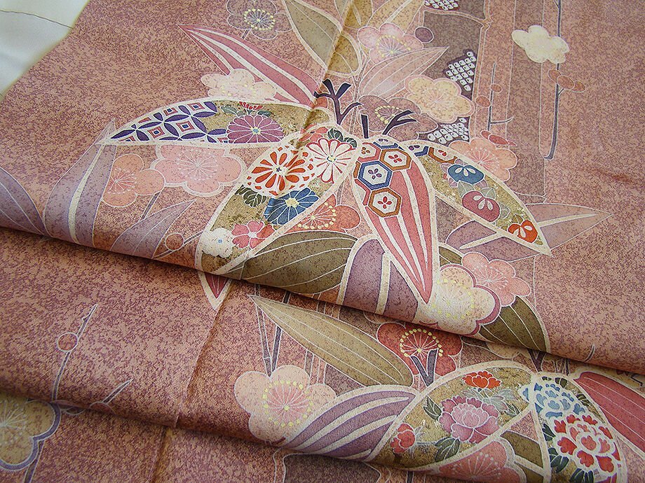 Yahoo!オークション - 時代屋 裄66.7cm 極上一越地 たたき染 金彩加...