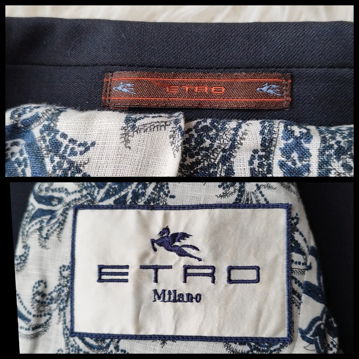 【樂淘letao】日本代購代標第一品牌－【極美品 希少XL】 ETRO エトロ テーラードジャケット ペイズリー 裏地リネン100% パイピング 濃紺 ネイビー 50 大きいサイズ ブレザー