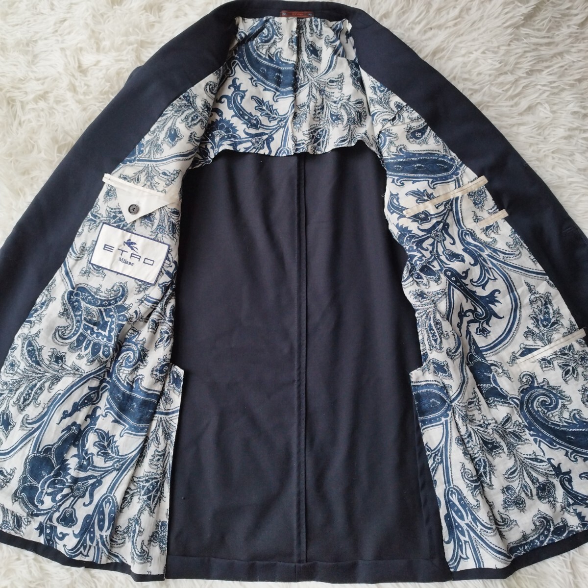 日本代購代標第一品牌【樂淘letao】－【極美品 希少XL】 ETRO エトロ テーラードジャケット ペイズリー 裏地リネン100% パイピング 濃紺 ネイビー 50 大きいサイズ ブレザー