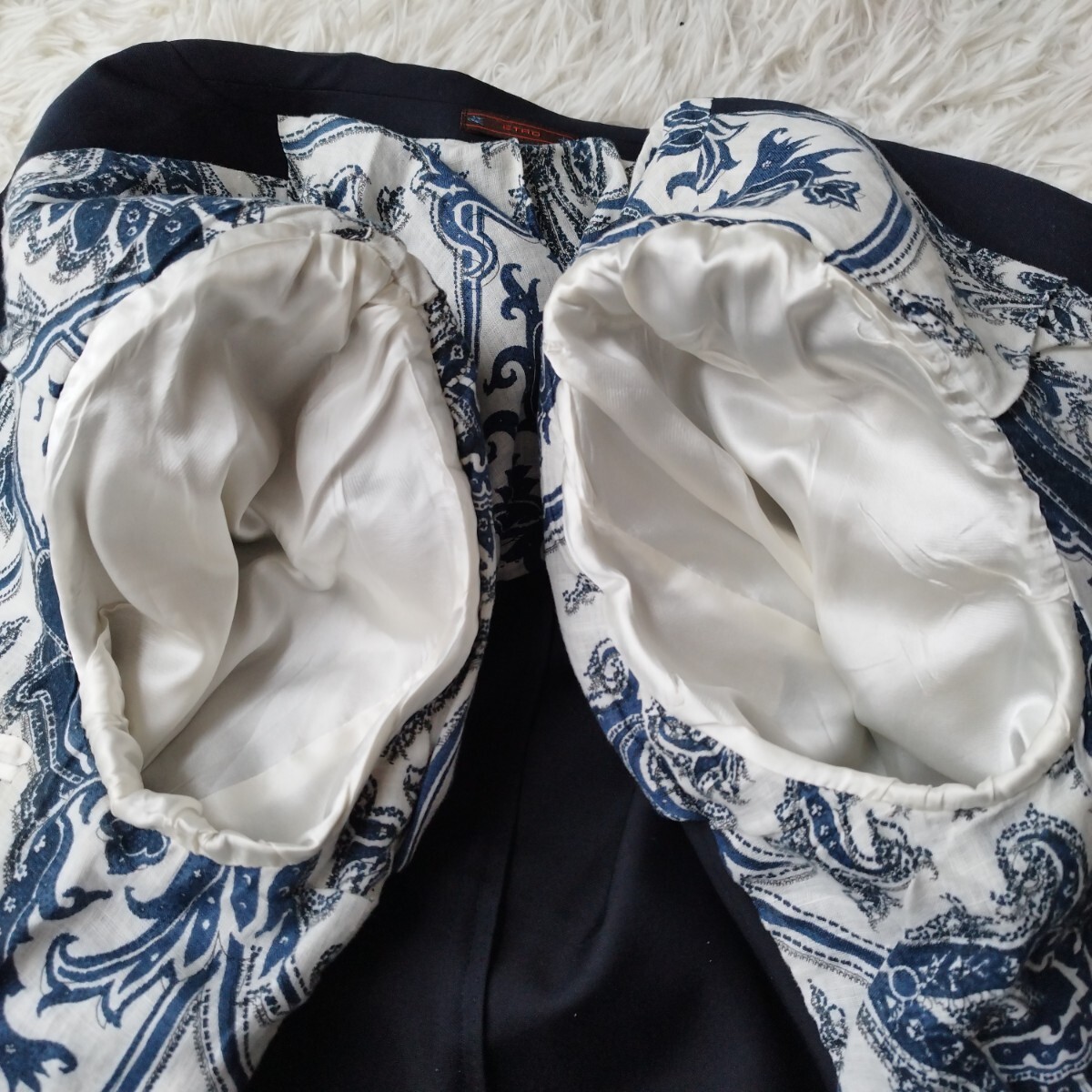 日本代購代標第一品牌【樂淘letao】－【極美品 希少XL】 ETRO エトロ テーラードジャケット ペイズリー 裏地リネン100% パイピング 濃紺 ネイビー 50 大きいサイズ ブレザー