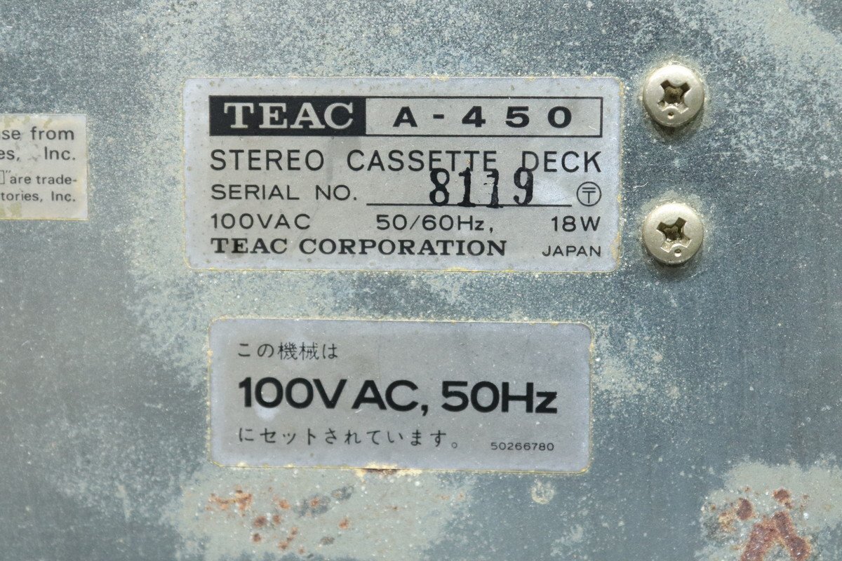 Yahoo!オークション - 【 J 】Teac A-450 カセットデッキ ティアック 3...