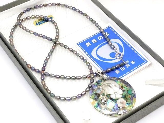 Yahoo!オークション - 3F パール シェル ネックレス クリアストーン フ...