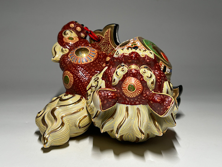 瑞】九谷焼 獅子一対 魔除け 置物 高さ:22.5cm(九谷 瑞】九谷焼 獅子一対 魔除け 置物 高さ:22.5cm(九谷