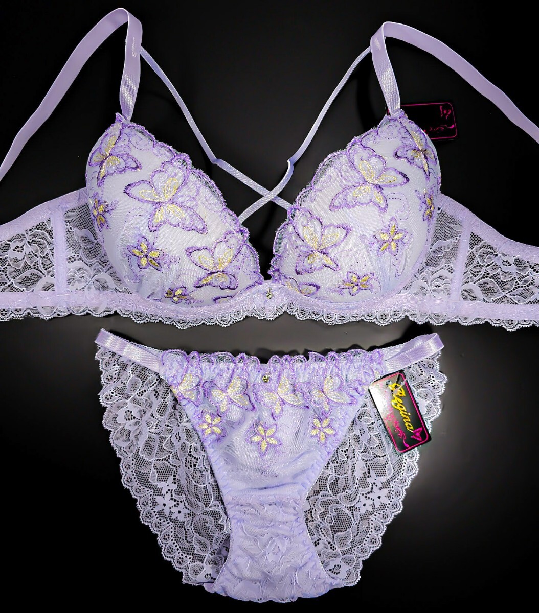 Yahoo!オークション - C75M ブラショーツセット 胸元クロス蝶柄刺繍 バ...