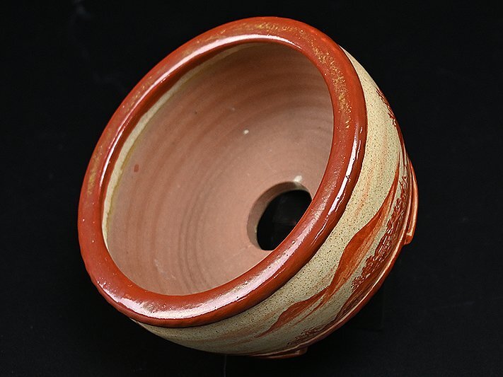 平安 香山 造 香翁画 赤絵 芥子図 丸鉢 箱付 y040209 】植木鉢 平安 香山 造 香翁画 赤絵 芥子図 丸鉢 箱付 y040209 】植木鉢