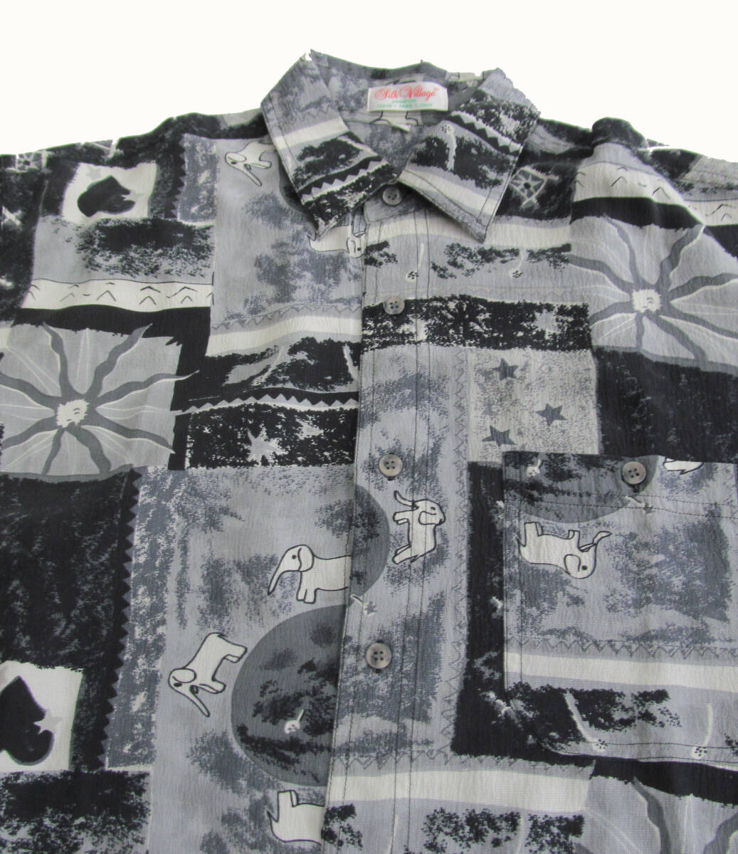 Yahoo!オークション - Silk Village 半袖 シルクシャツ 柄シャツ L E96