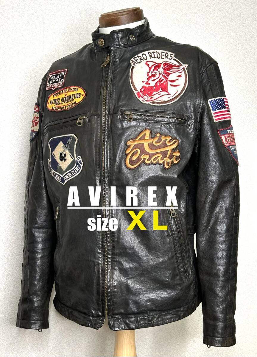 Yahoo!オークション - 良品④AVIREX【XL】革ジャンパッチ付 ハーレーgp...