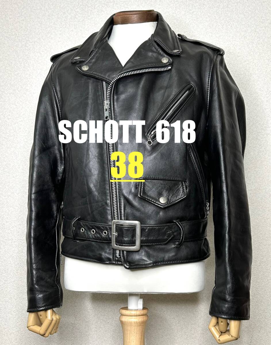 Yahoo!オークション - ①schott【38】618 米国製 ダブルライダース 牛...