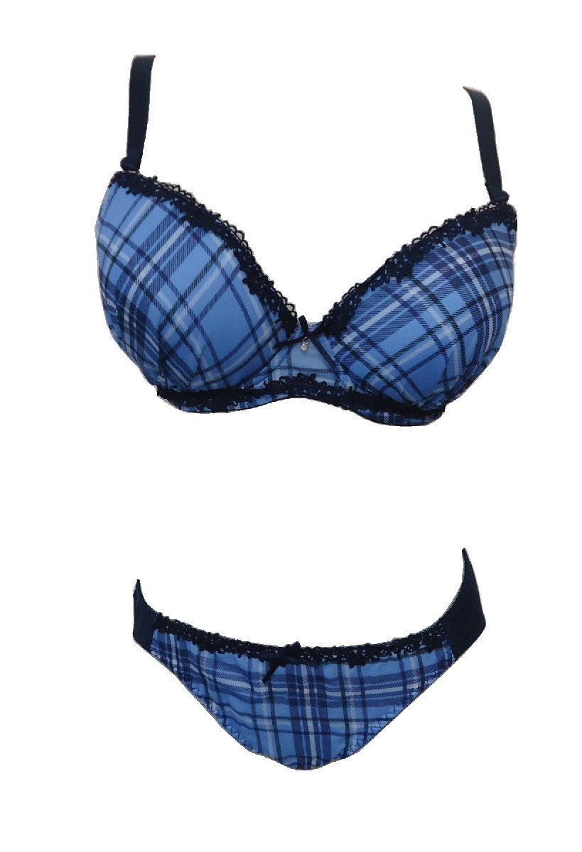 Yahoo!オークション - G80/L・ネイビー ブラジャー＆ショーツ チェッ...