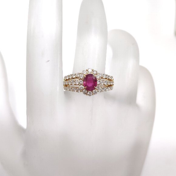 Yahoo!オークション - Y9240 K18 天然ルビー 0.81ct 天然ダイヤモンド ...