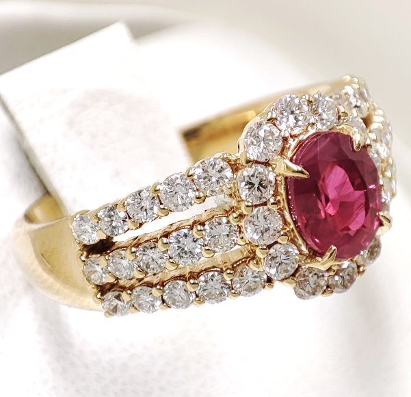Yahoo!オークション - Y9240 K18 天然ルビー 0.81ct 天然ダイヤモンド ...