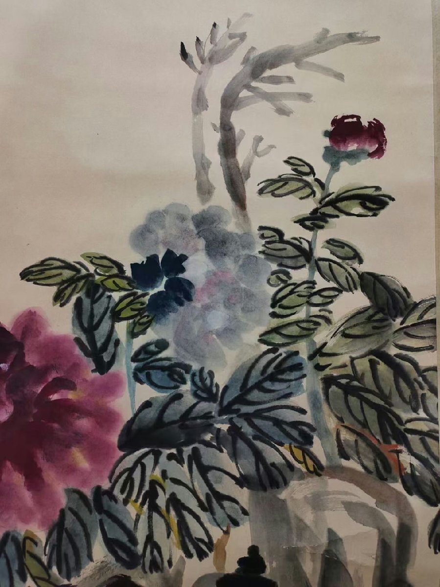 □観心・時代旧蔵□B2543中国古書道 呉昌碩 花卉図立軸 掛け軸 □観心・時代旧蔵□B2543中国古書道 呉昌碩 花卉図立軸 掛け軸