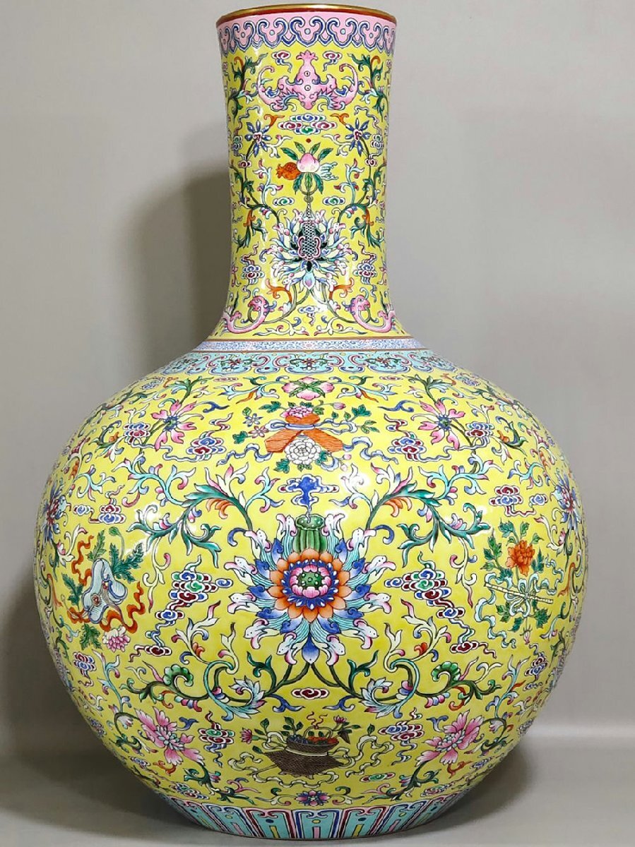 Yahoo!オークション - 観心・時代旧蔵 G4211清時代 乾隆年製 粉彩黄地...