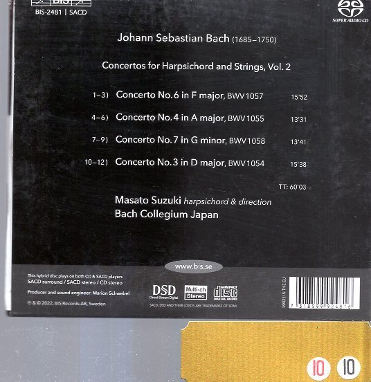 Yahoo!オークション - SACD J.S.バッハ チェンバロと弦楽のための協奏...