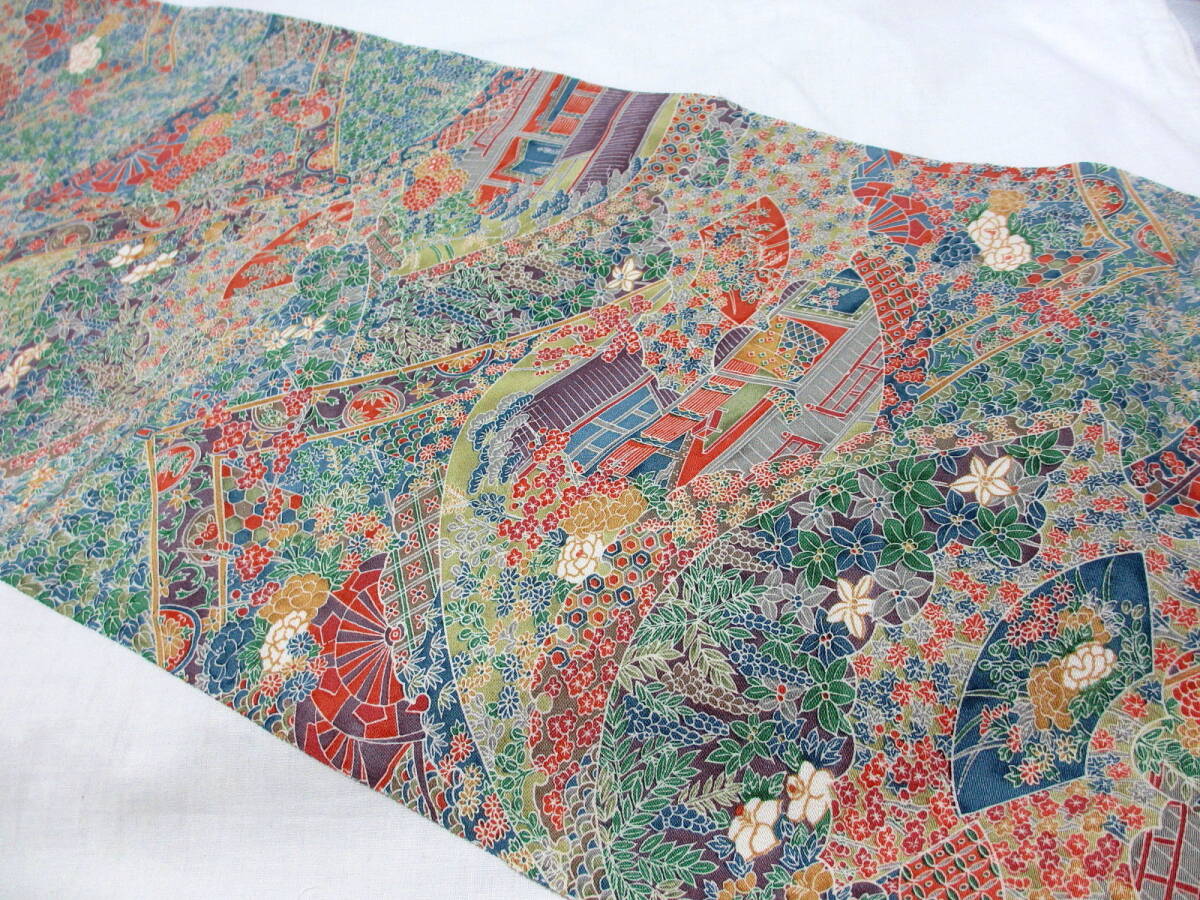 Yahoo!オークション - H182 正絹 花と昔の風景 はぎれ 36cmx165cm ハ...