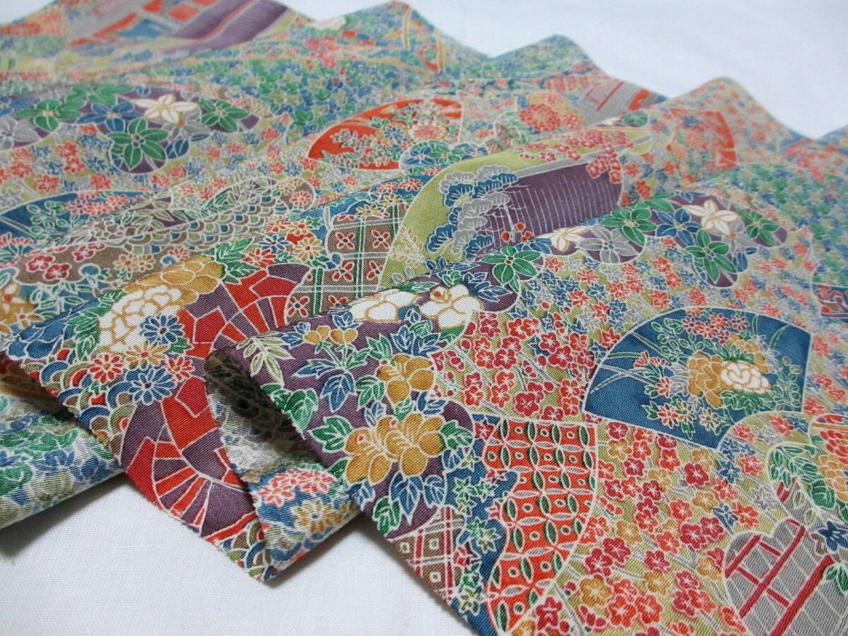 Yahoo!オークション - H182 正絹 花と昔の風景 はぎれ 36cmx165cm ハ...