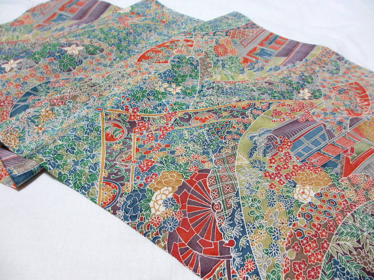 Yahoo!オークション - H182 正絹 花と昔の風景 はぎれ 36cmx165cm ハ...