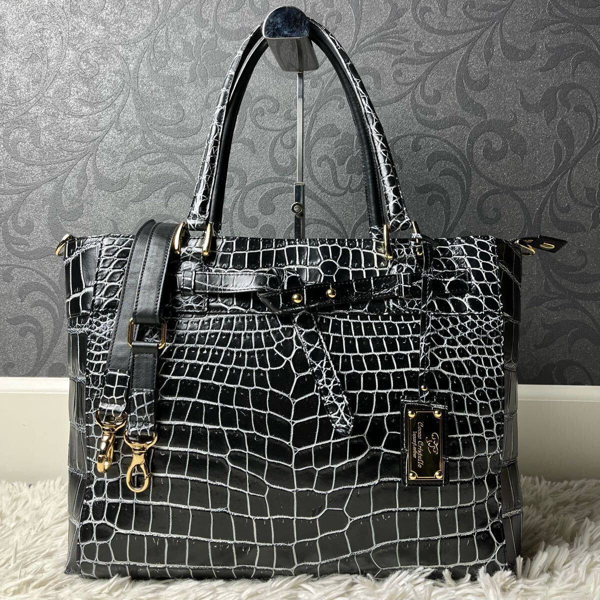 Yahoo!オークション - 定価80万超 SANPO クロコダイル トートバッグ メ...