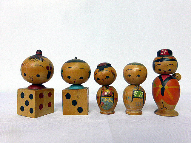 Yahoo!オークション - A121 昭和レトロ 郷土玩具 首振りこけし 5点セッ...