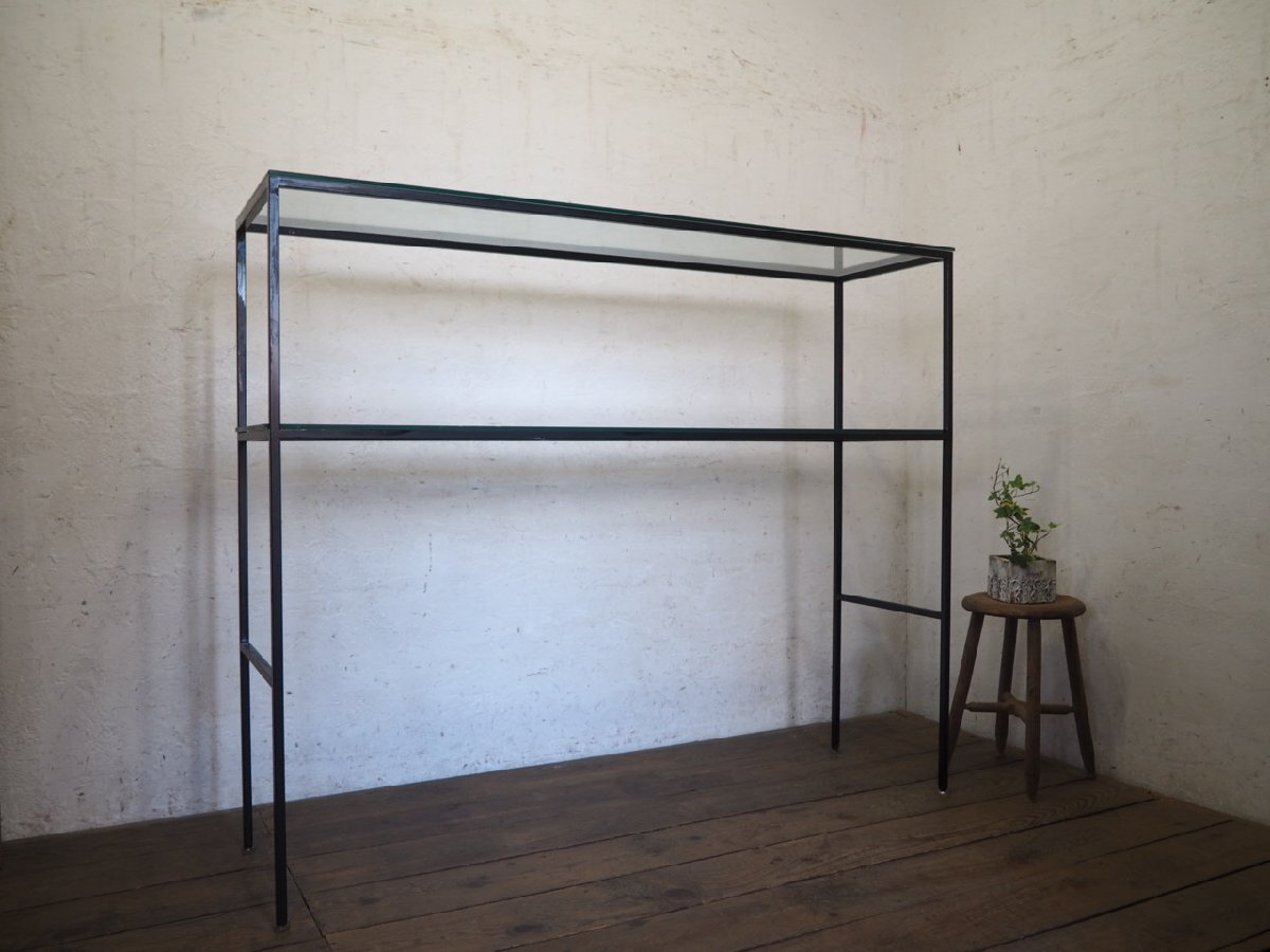 Yahoo!オークション - タ荷S0253 H121×W144×D40(cm) ガラス棚付き 古...